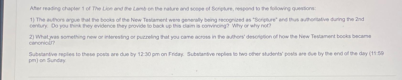 Solved After reading chapter 1 ﻿of The Lion and the Lamb on | Chegg.com