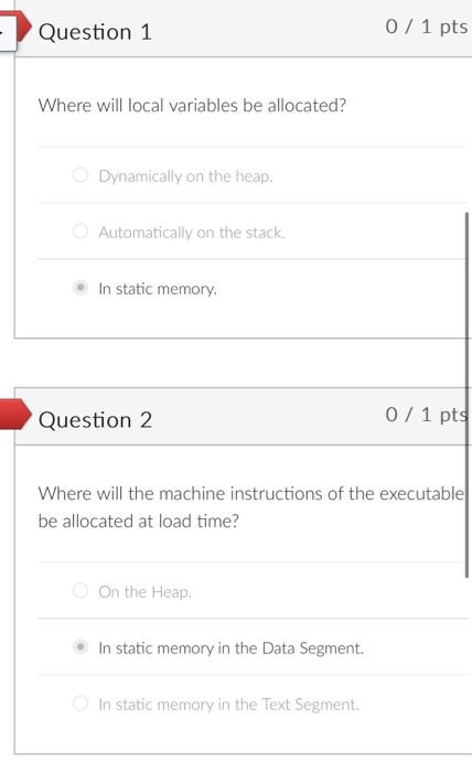 Solved Where will local variables be allocated? Dynamically | Chegg.com
