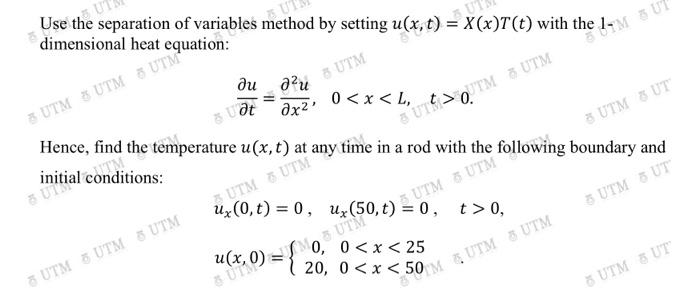 Solved Use the separation of variables method by setting | Chegg.com