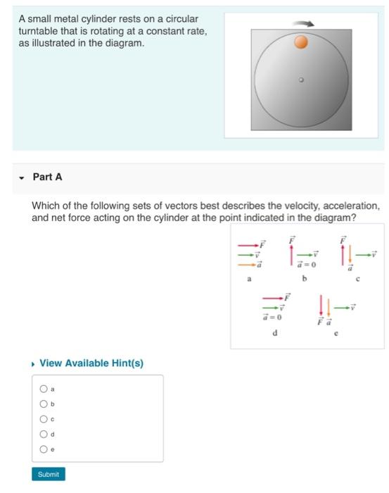 Solved A small metal cylinder rests on a circular turntable | Chegg.com