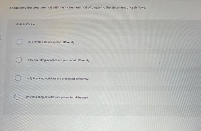 Solved In comparing the direct method with the indirect | Chegg.com
