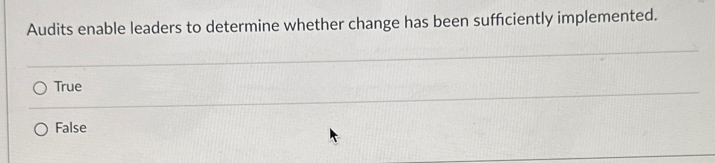 Solved Audits enable leaders to determine whether change has | Chegg.com