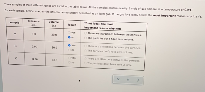 Solved Three samples of three different gases are listed in | Chegg.com