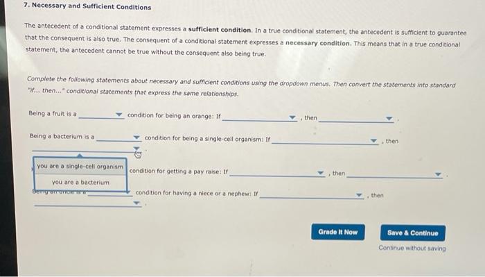 Solved 7. Necessary and Sufficient Conditions The antecedent | Chegg.com