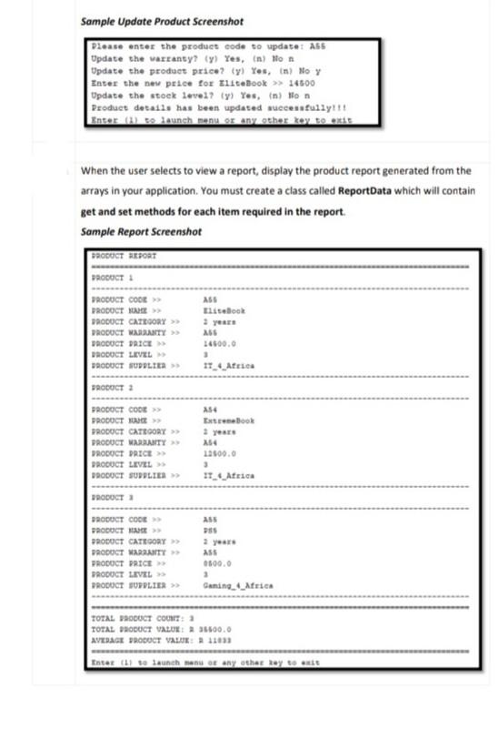 Solved Sample Update Product Screenshot Please enter the | Chegg.com