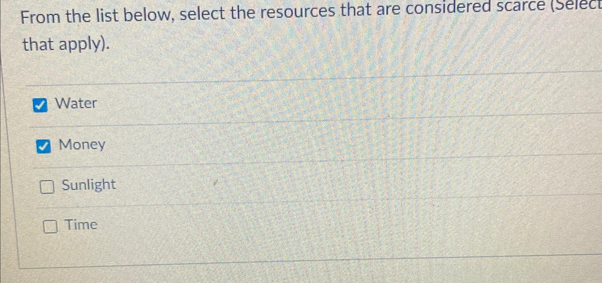 Solved From the list below, select the resources that are | Chegg.com