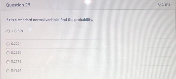 Solved If z is a standard normal variable, find the | Chegg.com