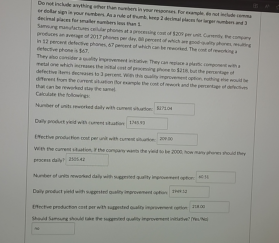 Solved Do not include anything other than number's in your | Chegg.com