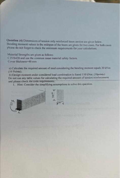 Solved Question (4) Dimensions of tension only reinforced | Chegg.com