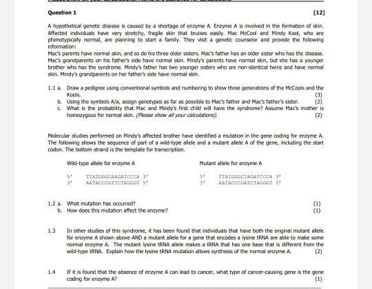 Solved Question 1 [12] A hypothetical genetic disease is | Chegg.com