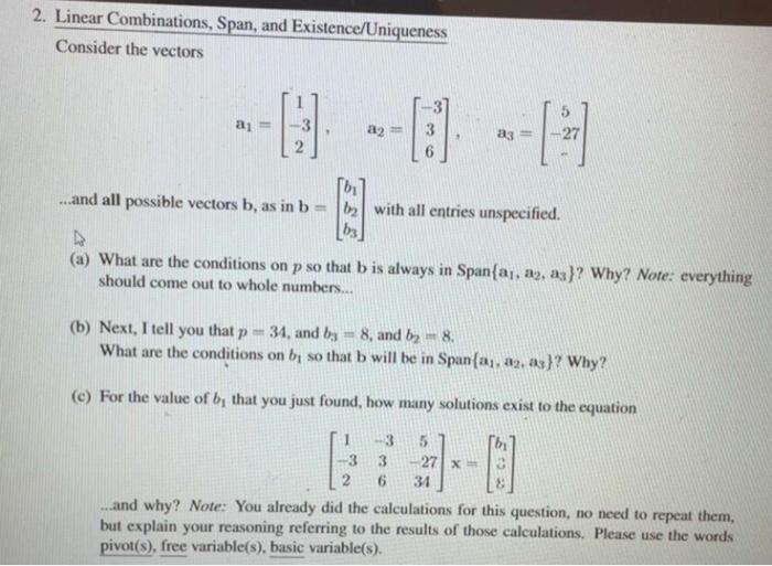 Solved 2. Linear Combinations, Span, and | Chegg.com