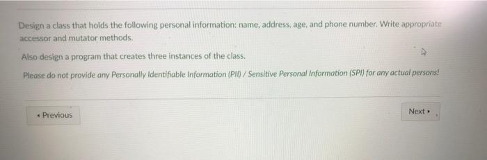 Solved Design a class that holds the following personal | Chegg.com