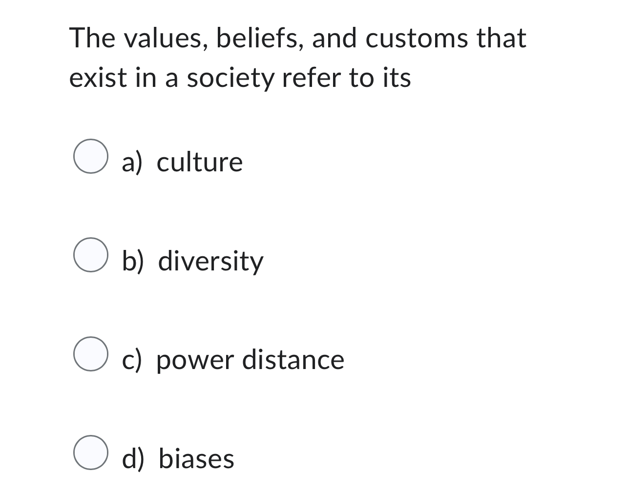 Solved The values, beliefs, and customs that exist in a | Chegg.com