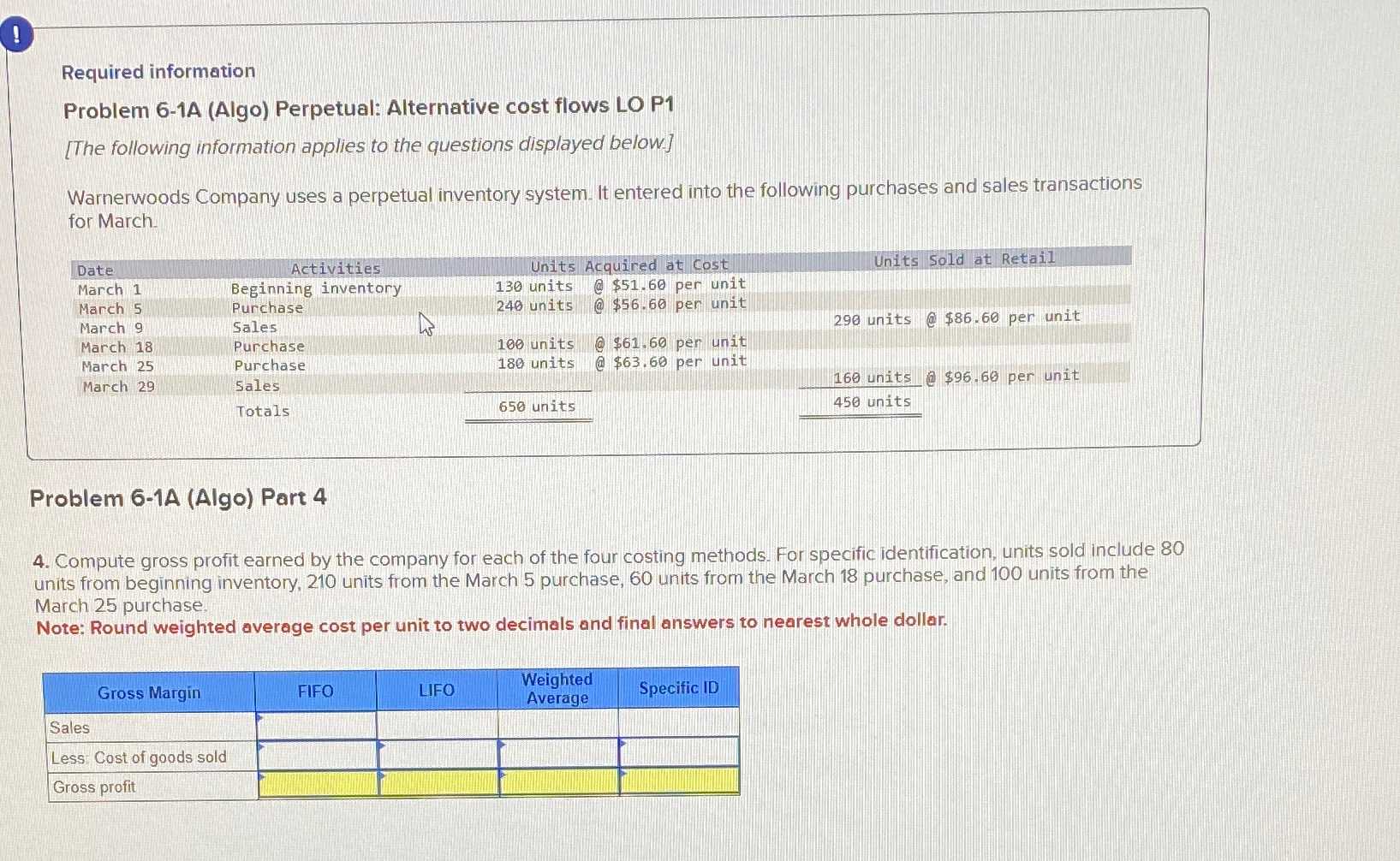 Solved !Required informationProblem 6-1A (Algo) ﻿Perpetual: | Chegg.com