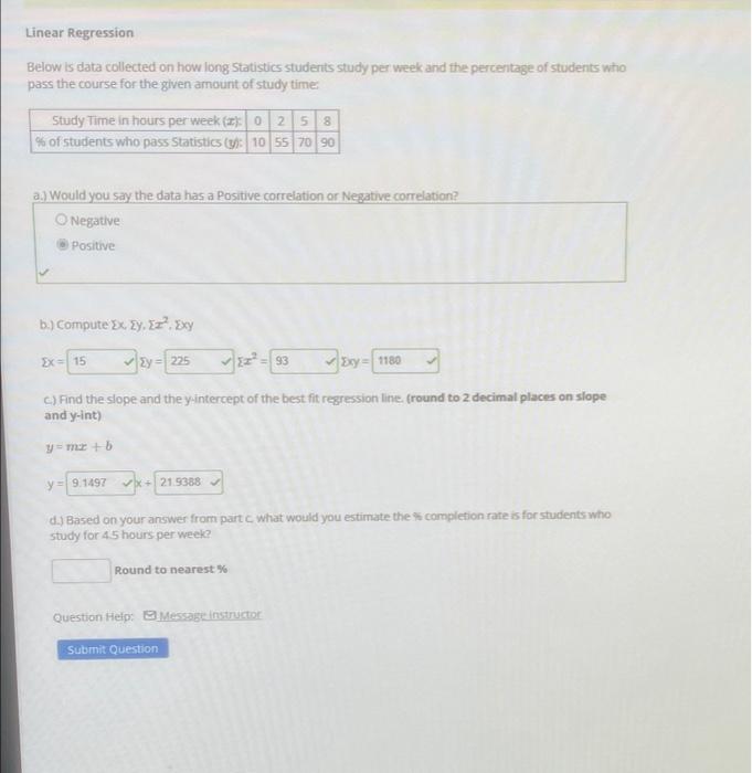 Solved Linear Regression Below is data collected on how long | Chegg.com