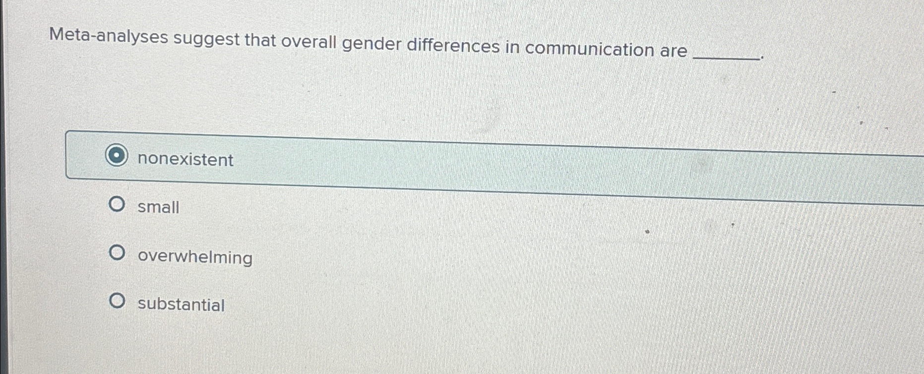 Solved Meta-analyses suggest that overall gender differences | Chegg.com