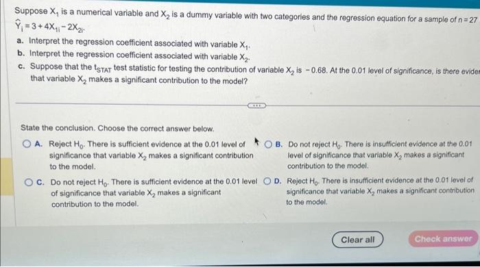 Solved Suppose X1 is a numerical variable and X2 is a dummy | Chegg.com