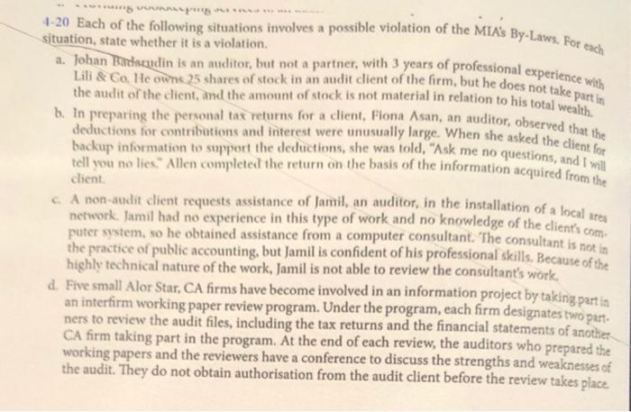 Solved 1-20 Each of the following situations involves a | Chegg.com