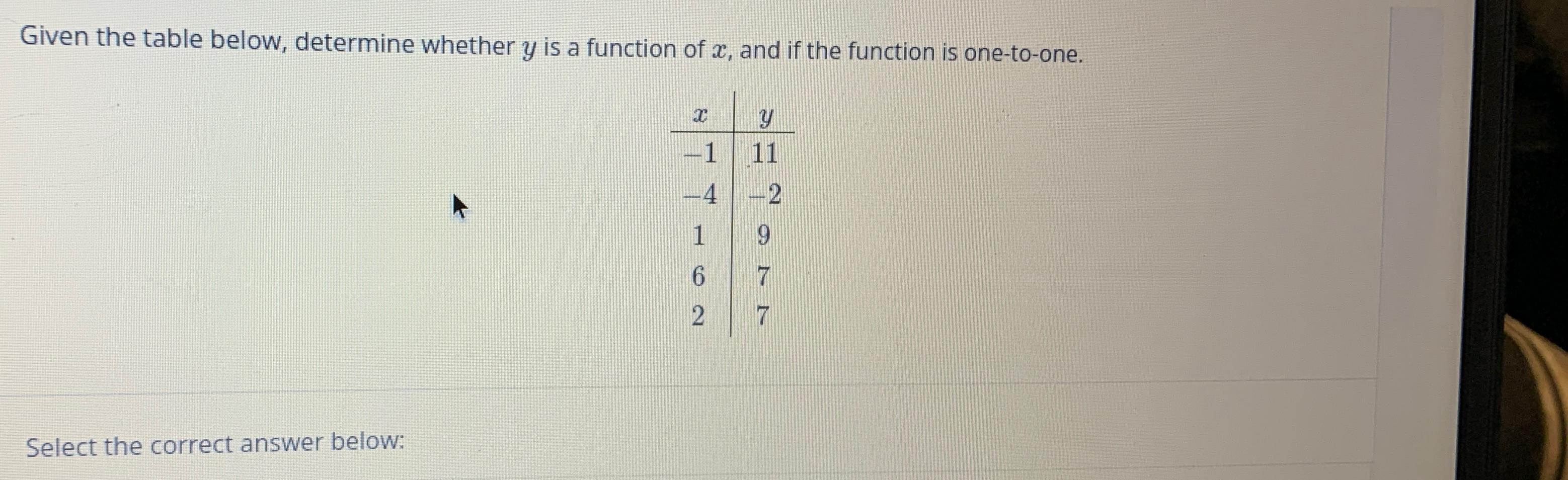 Solved Given the table below, determine whether y ﻿is a | Chegg.com