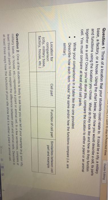 Solved -Wynier to stay in Protected View, Enable Editing | Chegg.com