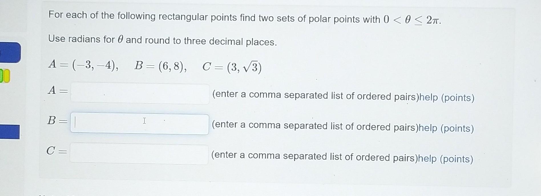 Solved For each of the following rectangular points find two | Chegg.com