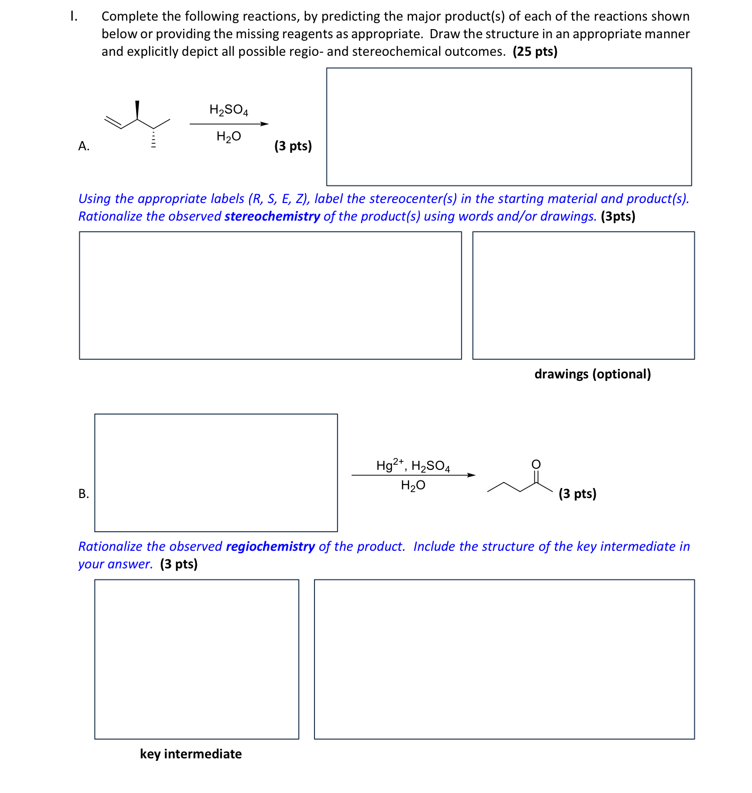 Solved I. Complete the following reactions, by predicting | Chegg.com
