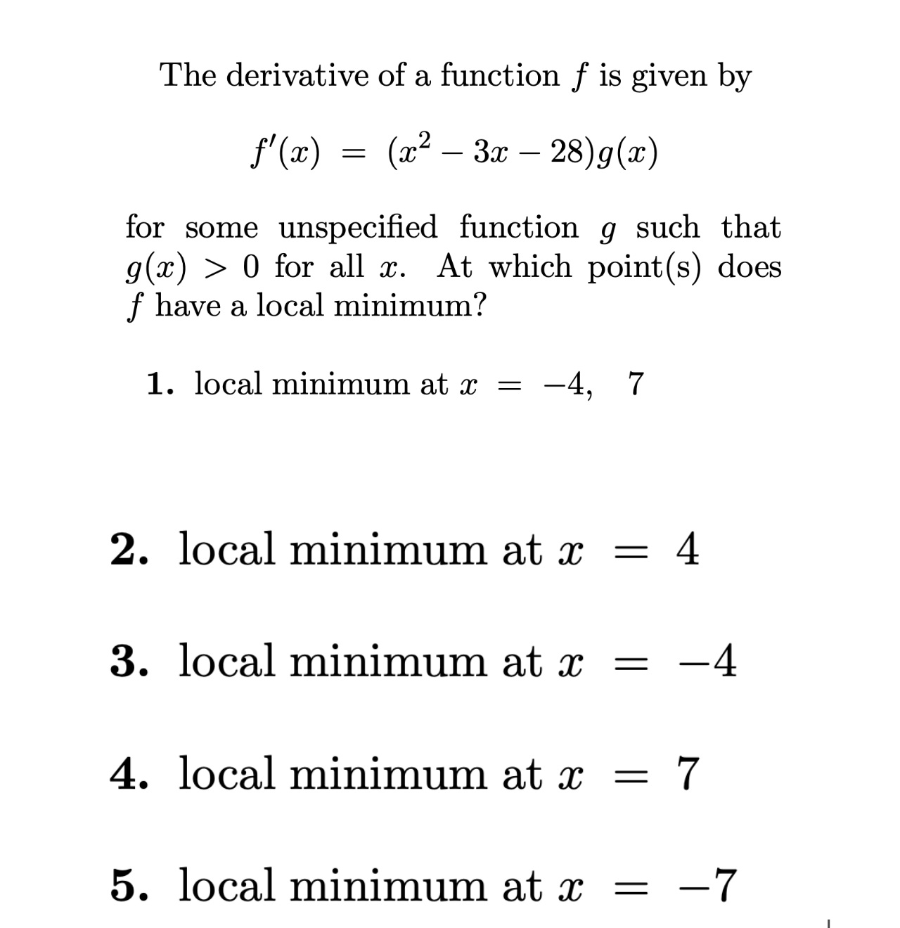 Solved The derivative of a function f ﻿is given | Chegg.com