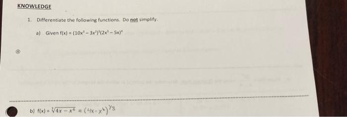 Solved 1. Differentiate the following functions. Do not | Chegg.com