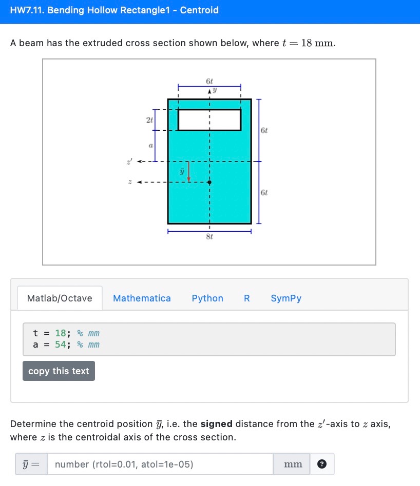 Solved HW7.11. ﻿Bending Hollow Rectangle1 - ﻿CentroidA beam | Chegg.com