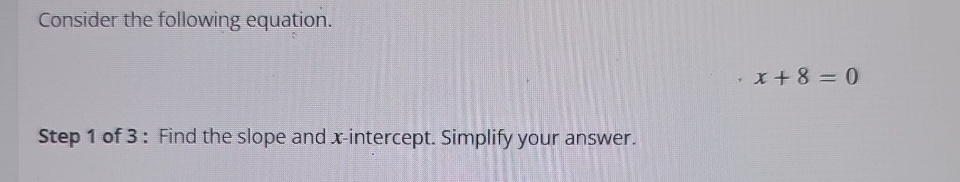 Solved Consider the following equation.x+8=0Step 1 ﻿of 3: | Chegg.com