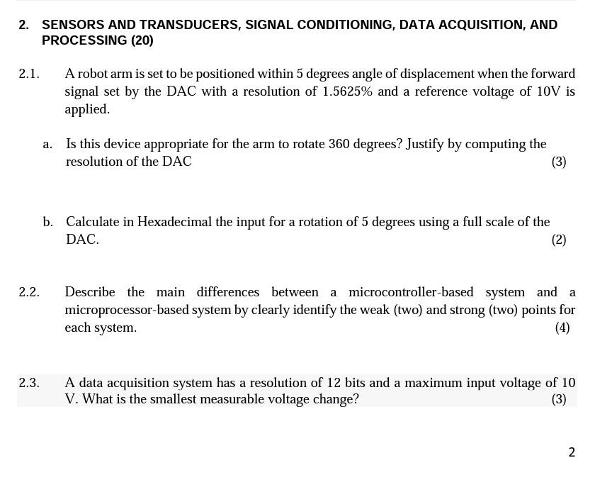 2. SENSORS AND TRANSDUCERS, SIGNAL CONDITIONING, DATA | Chegg.com