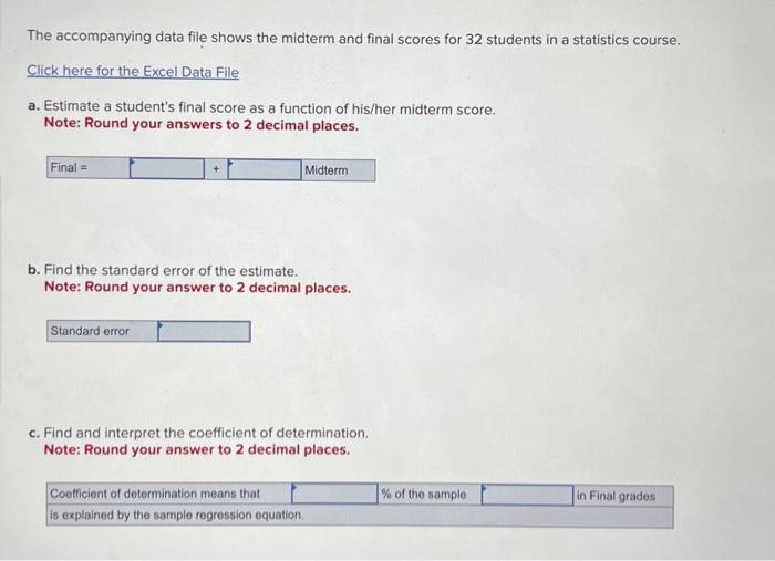 Solved The accompanying data file shows the midterm and | Chegg.com