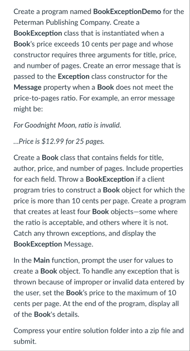 Create a program named BookExceptionDemo for the | Chegg.com