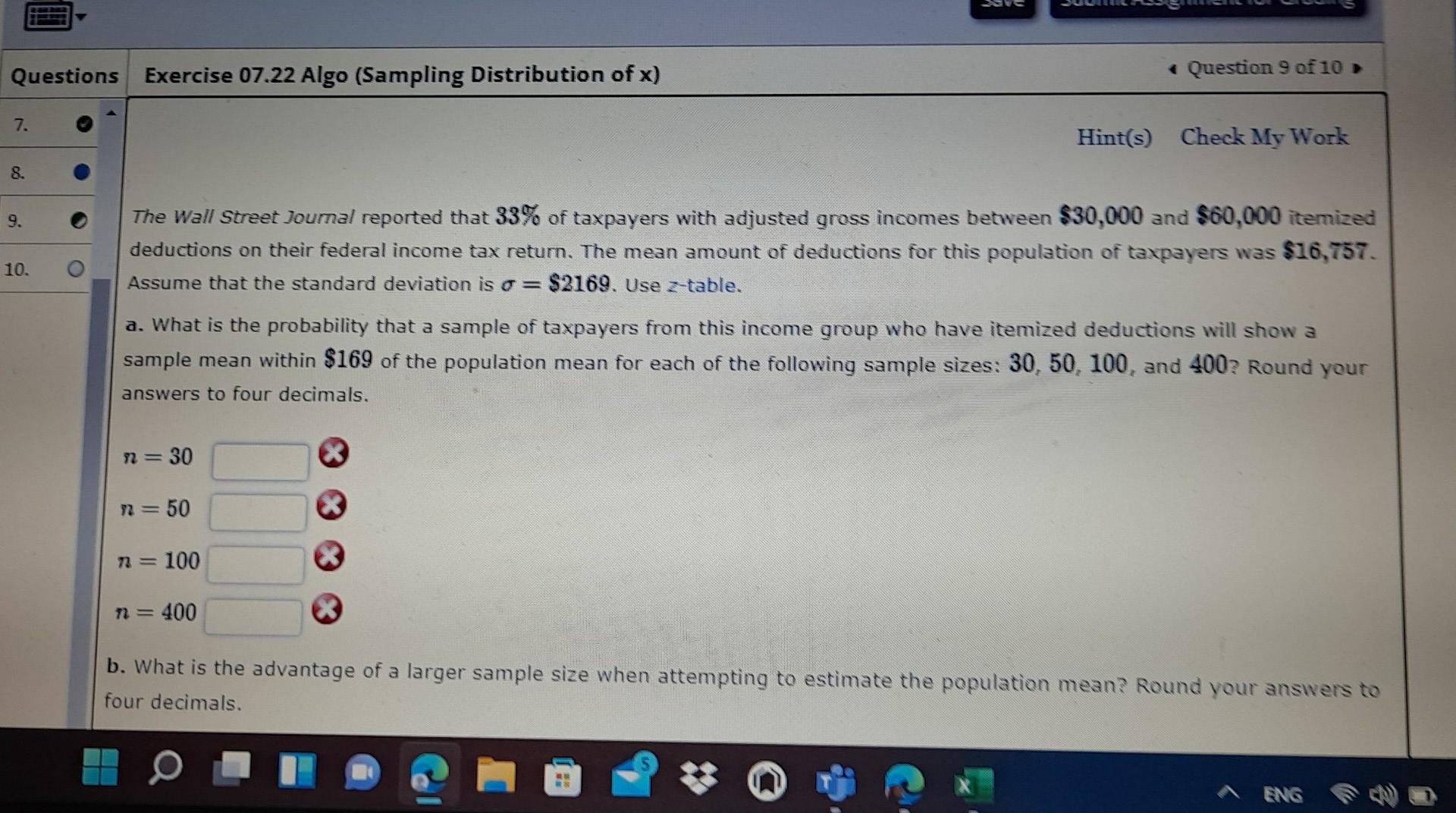 Solved Questions Exercise 07.22 Algo (Sampling Distribution | Chegg.com