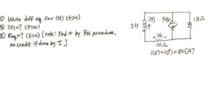 Solved (1) Write diff eq for i(t) (t>0) 2) r(t)=?(t>0) (2) | Chegg.com