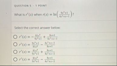 Solved QUESTION S , 1 ﻿POINTWhat is r'(x) ﻿when | Chegg.com