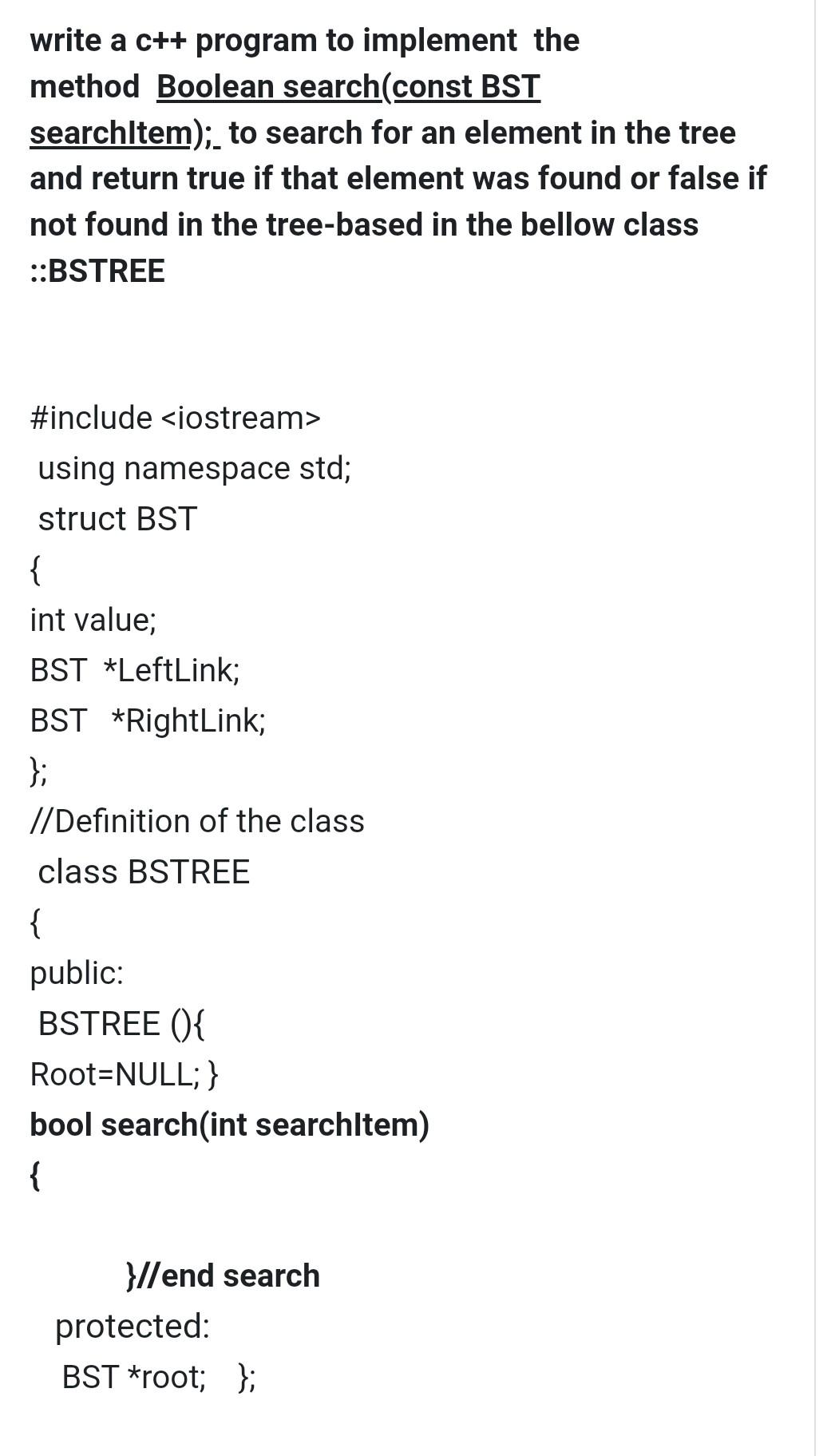Solved write a c++ program to implement the method Boolean | Chegg.com