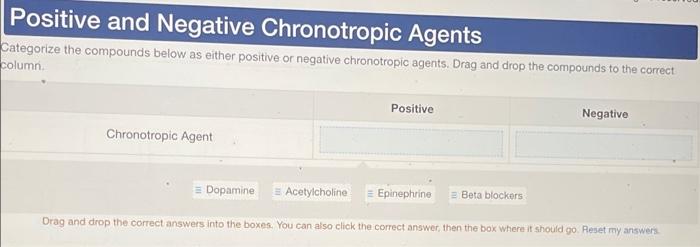 Solved Positive and Negative Chronotropic Agents Categorize | Chegg.com