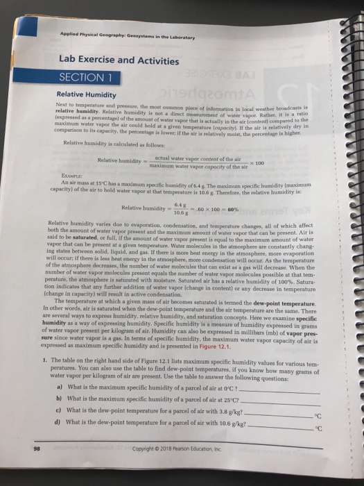 Solved Lab Exercise 12: Atmospheric Humidity Maximum | Chegg.com