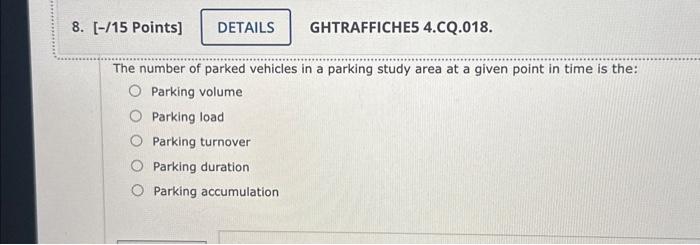 Solved The number of parked vehicles in a parking study area | Chegg.com