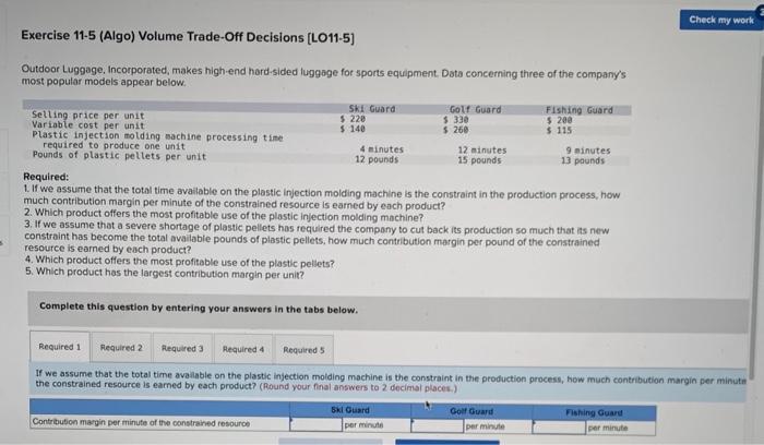 Solved Exercise 11-5 (Algo) Volume Trade-Off Decisions | Chegg.com