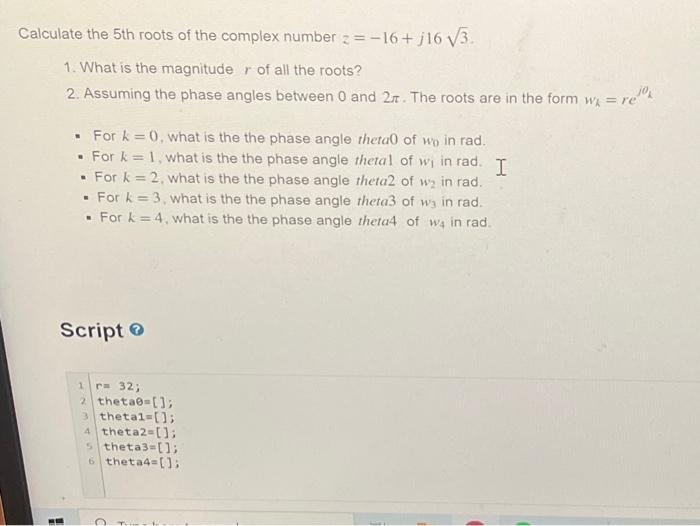 Solved Calculate the 5 th roots of the complex number | Chegg.com