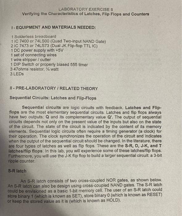 LABORATORY EXERCISE 8 Verifying the Characteristics | Chegg.com