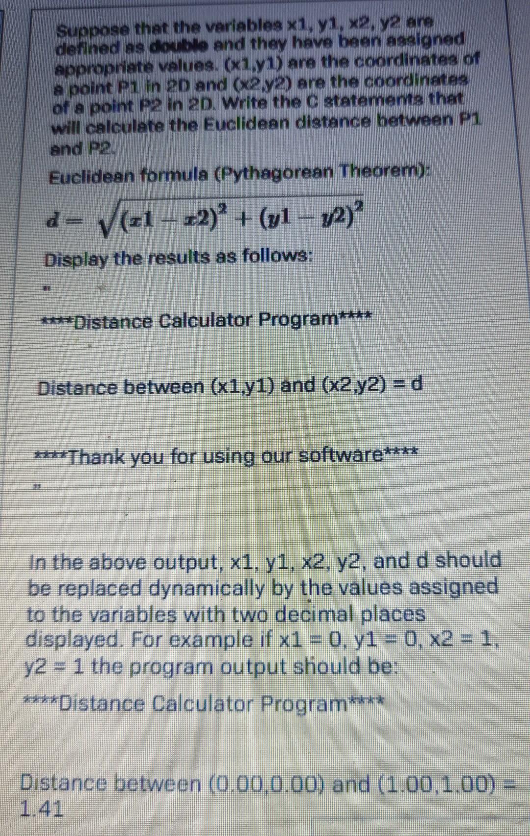 Solved Suppose that the variables x1, y1, x2, y2 are defined | Chegg.com