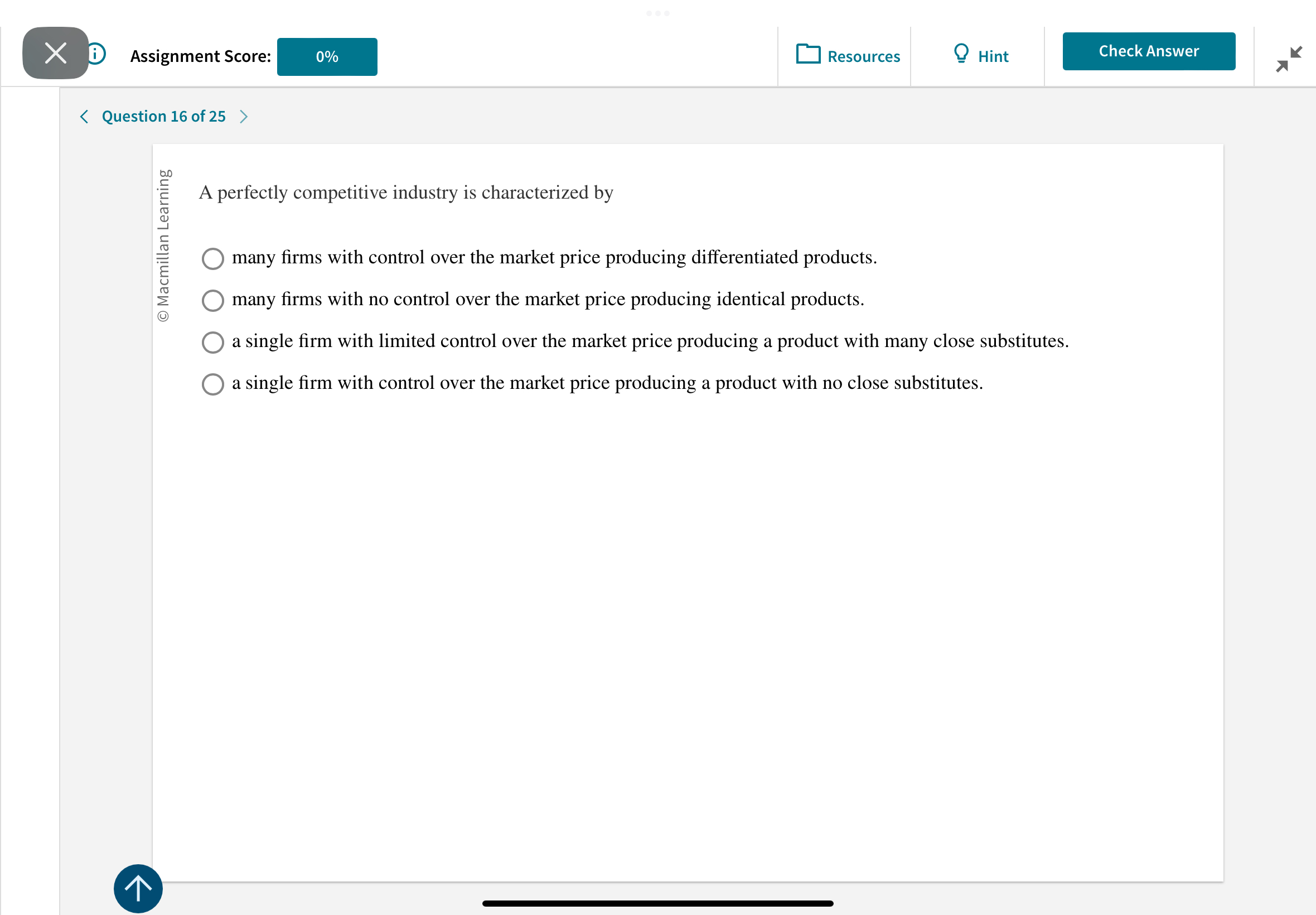 Solved Assignment Score:ResourcesHintQuestion 16 ﻿of 25A | Chegg.com