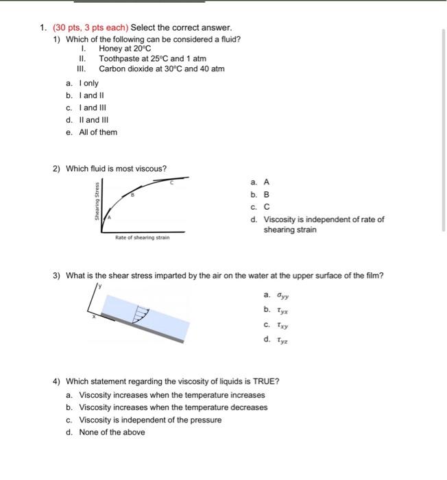 Solved 1. (30 pts, 3 pts each) Select the correct answer. 1) | Chegg.com