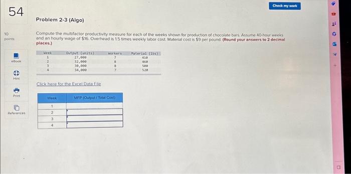 Solved Compute the multifactor productivily measure for each | Chegg.com