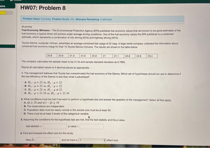 Solved ems HW07: Problem 8 Problem Value: 9 points). Problem | Chegg.com