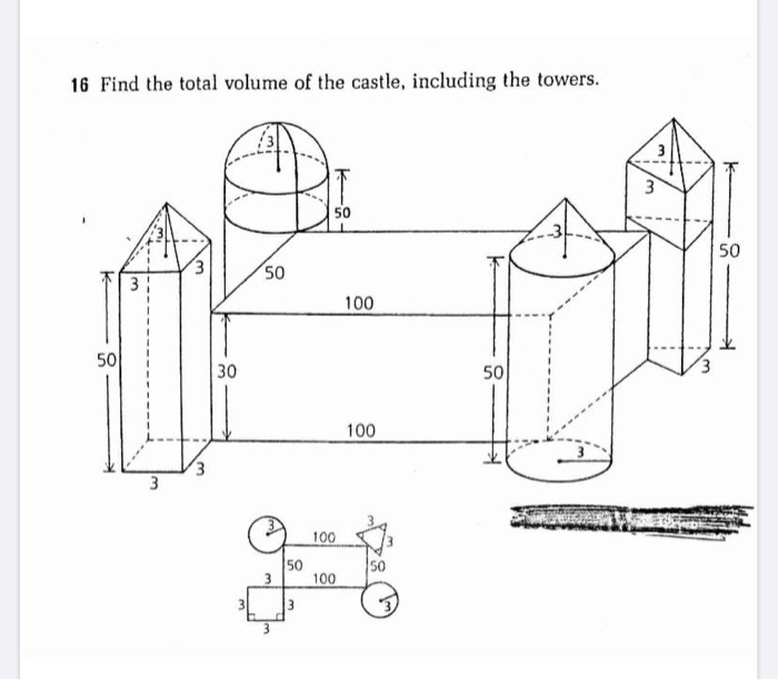 Solved 16 Find the total volume of the castle, including the | Chegg.com