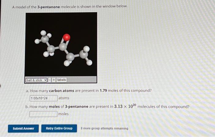 Solved A model of the 3-pentanone molecule is shown in the | Chegg.com